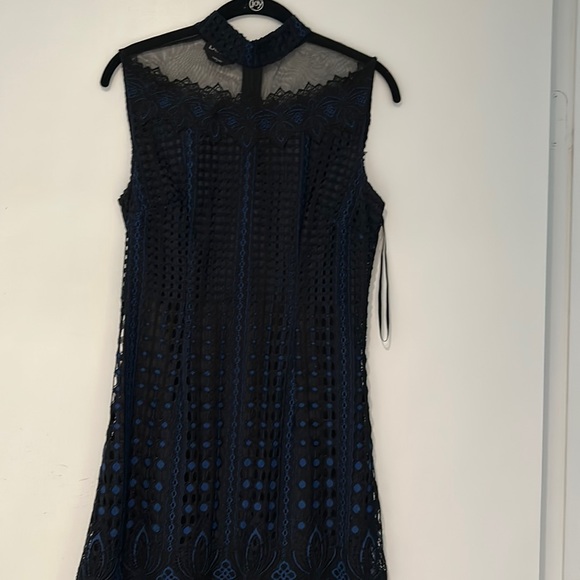 bebe | Dresses | Bebe Blue Black Lace Dress | Poshmark